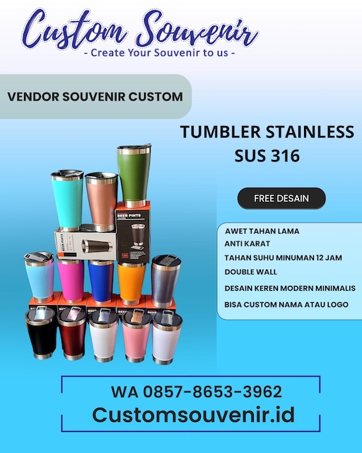 Cetak Tumbler Custom Souvenir dengan Gratis Desain - Custom Souvenir