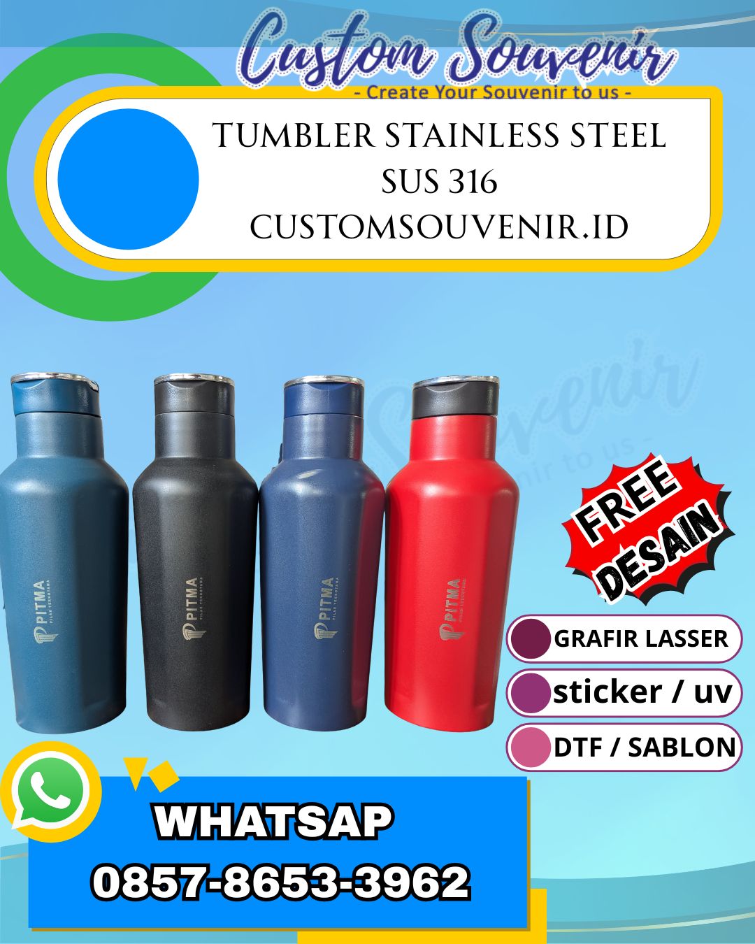Tumbler Stainless Steel SUS 316 Anti Karat Custom Grafir - Custom Souvenir