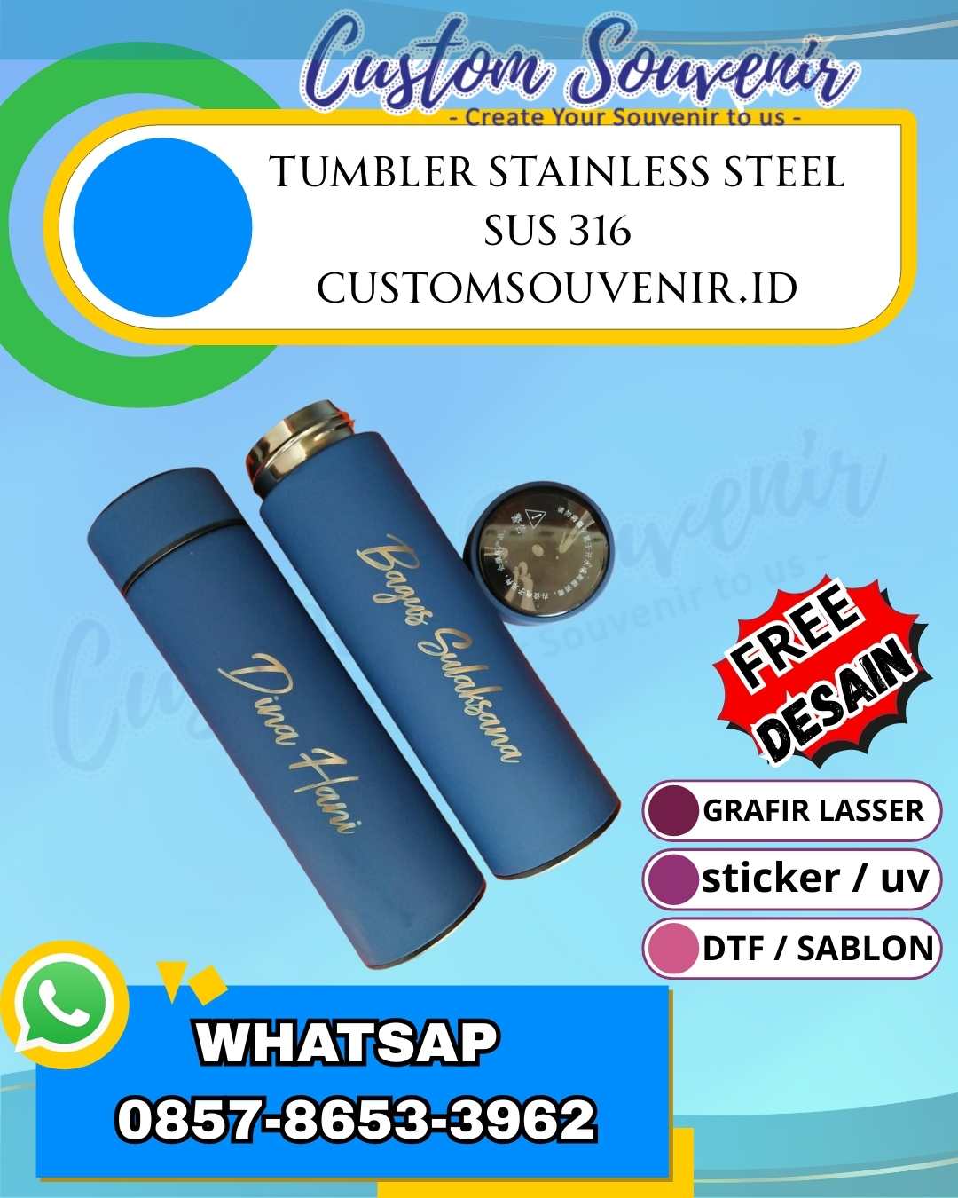 Tumbler Custom Cetak Grafir Nama Logo Souvenir - Custom Souvenir